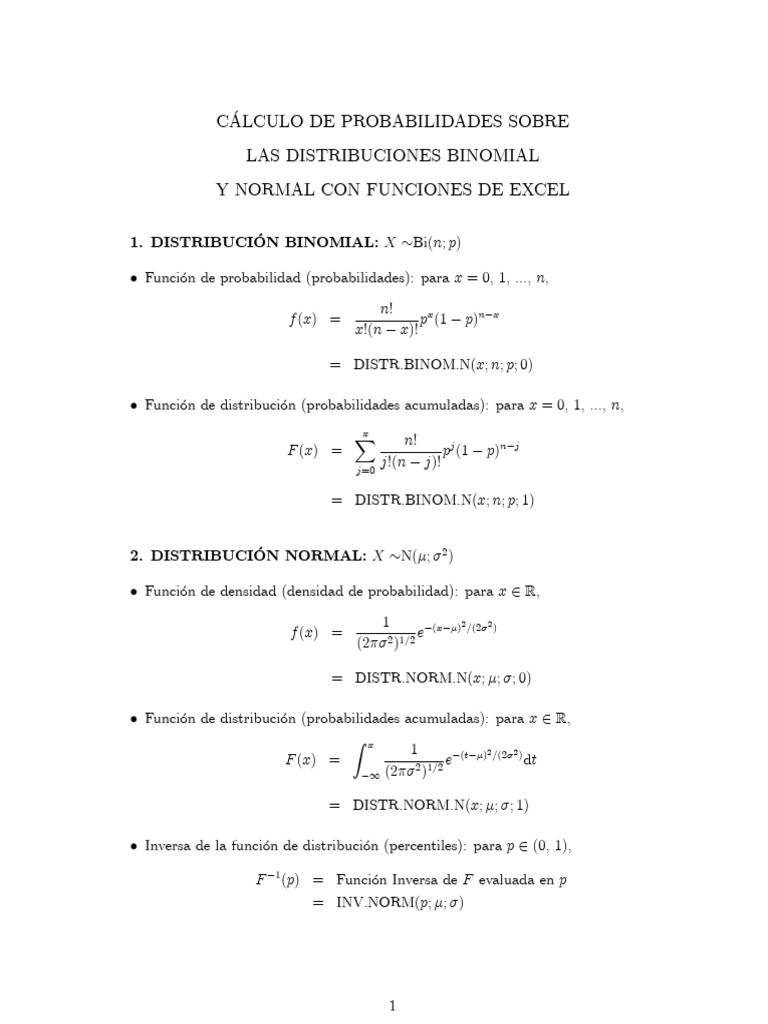 Probabilidades: Binomial y Normal en Excel | PDF | Función de densidad ...