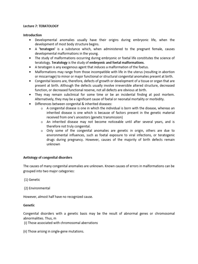 Lecture 7 Teratology Pdf Fetus Diseases And Disorders