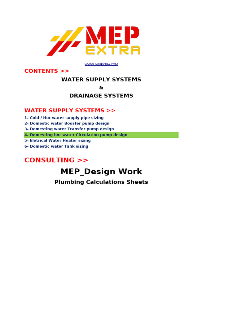 Hot Water Pump Design Calculations | PDF | Water Heating | Pipe (Fluid ...