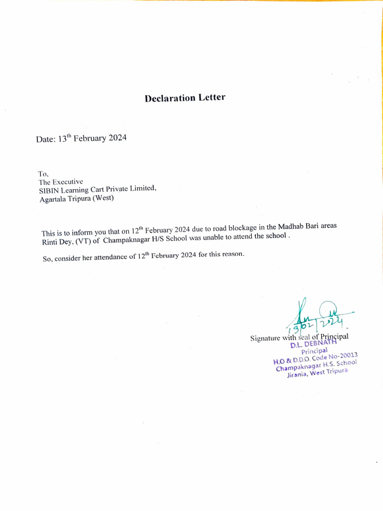 Attendance Consider Declaration | PDF