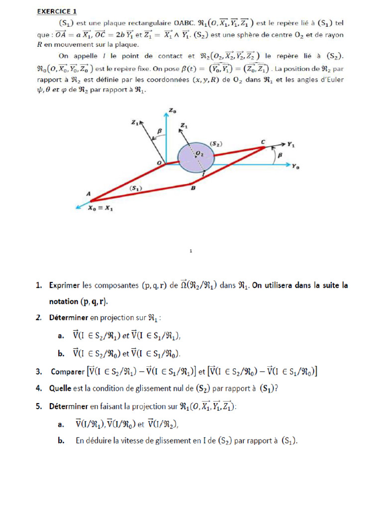 Solution Exercice 1 - TD 1-Chp 2 - Cinématique Du Solide-2024 2025 | PDF