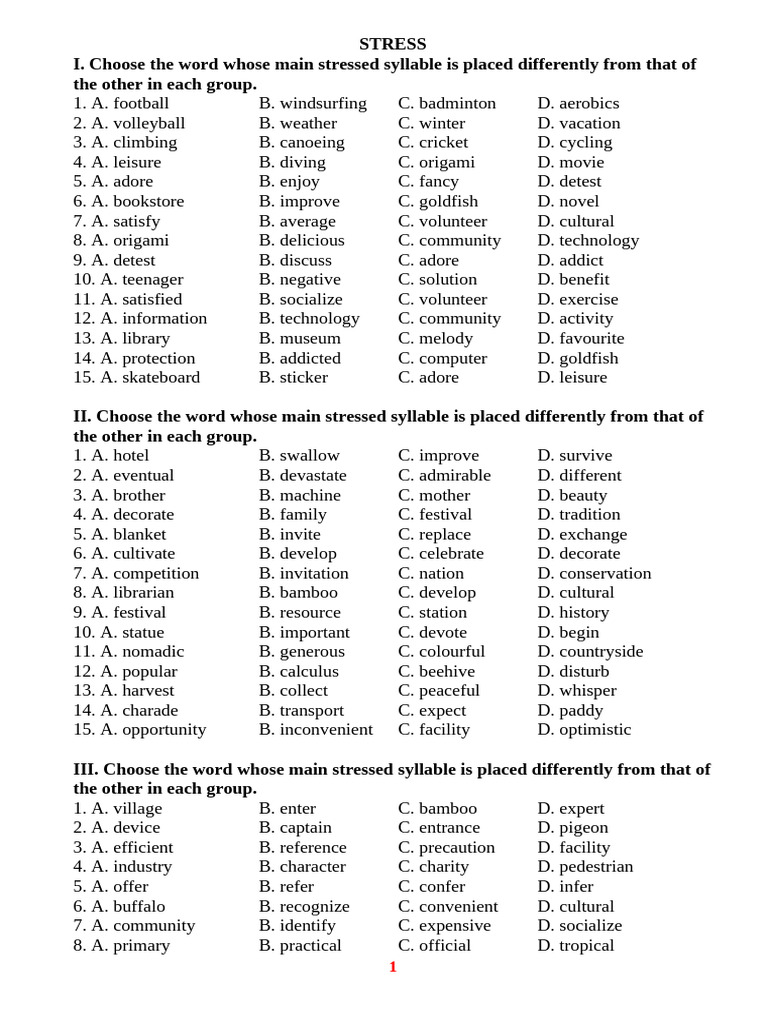 Bài tập Anh 8 theo chuyên đề 2. TRỌNG ÂM E8 (UNIT 1-6) N | PDF