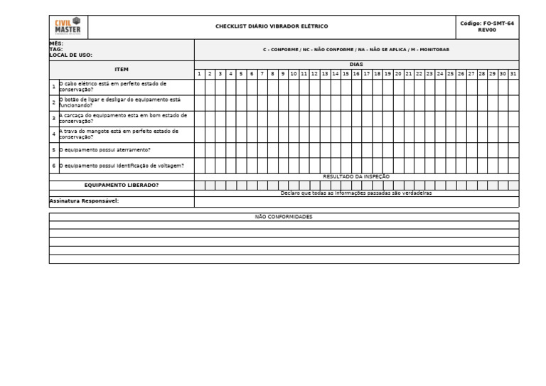 FO-SMT-64 Checklist Diário - Vibrador Elétrico | PDF