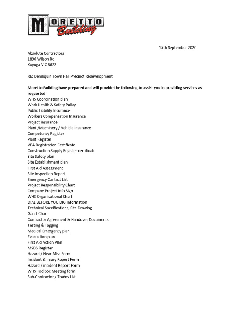 Example of Scope of Works | PDF | Subcontractor | Occupational Safety ...