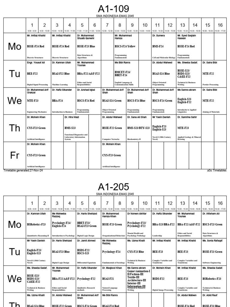 Fall 2024 Classrooms Timetable V7.5 | PDF