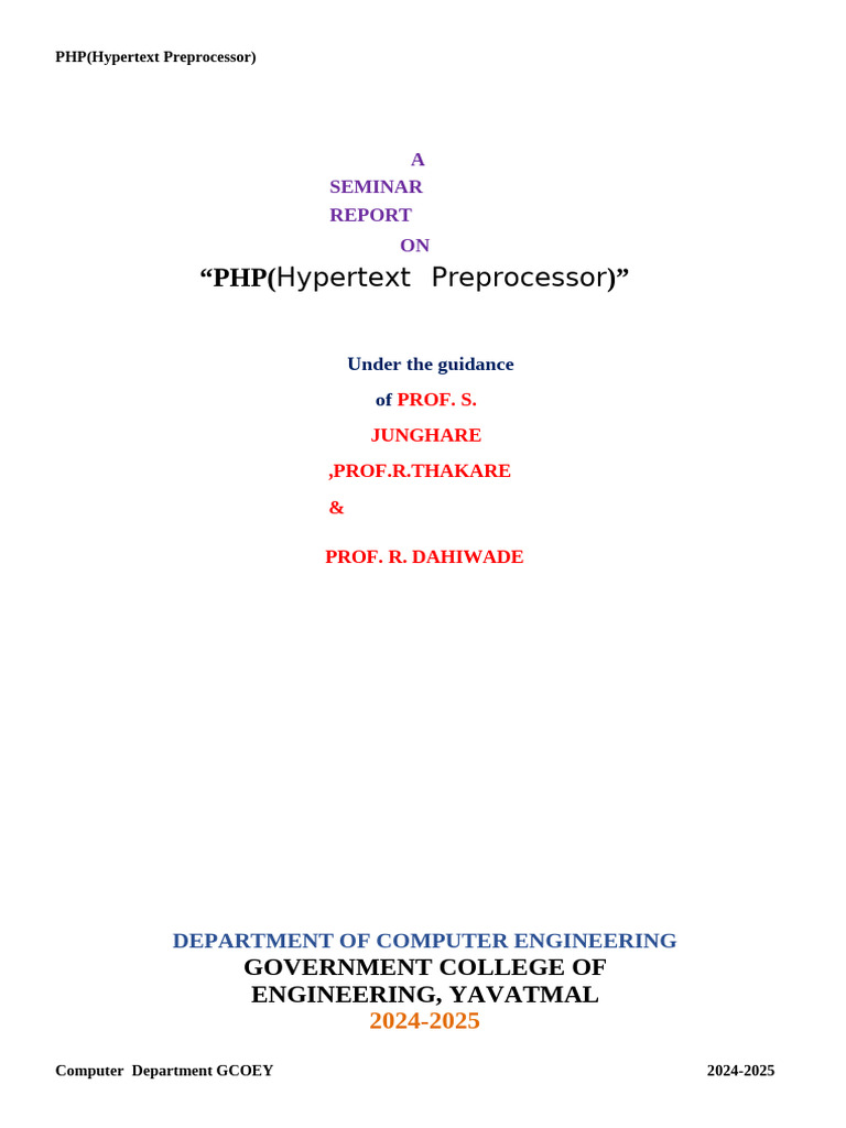 Hypertext Preprocessor: Government College of Engineering, Yavatmal | PDF | Php | World Wide Web