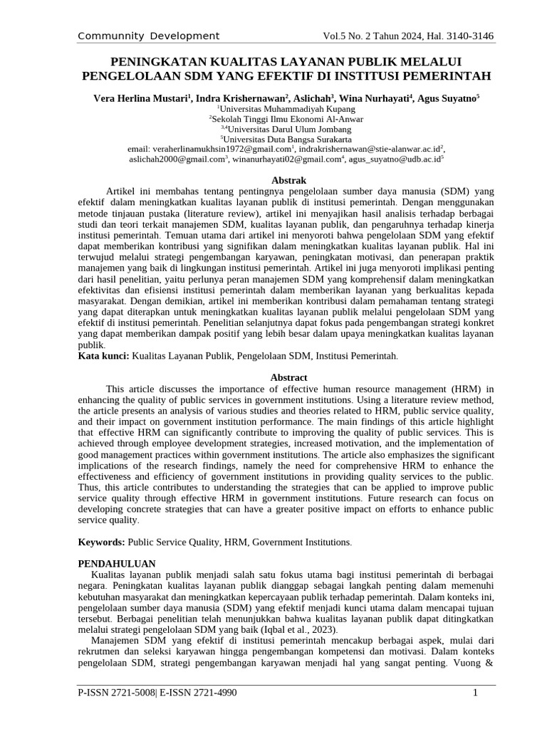 Peningkatan Kualitas Layanan Publik Melalui Pengelolaan SDM Yang Efektif Di Institusi Pemerintah ...