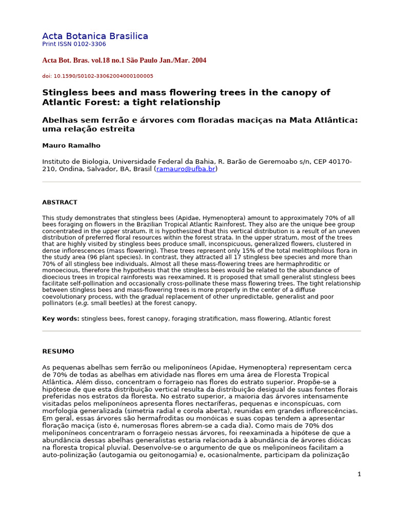 Asf e Árvores Com Floradas Maciças, Acta Botanica. Mauro Ramalho | PDF ...