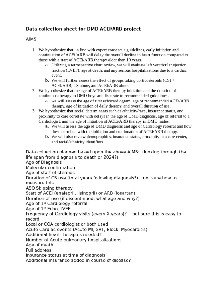 Data Collection Sheet For DMD ACEi | PDF