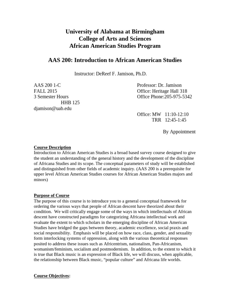 AAS INTRO To AFRICAN AMERICAN STUDIES FALL 2015 MWF | PDF | Liberal ...
