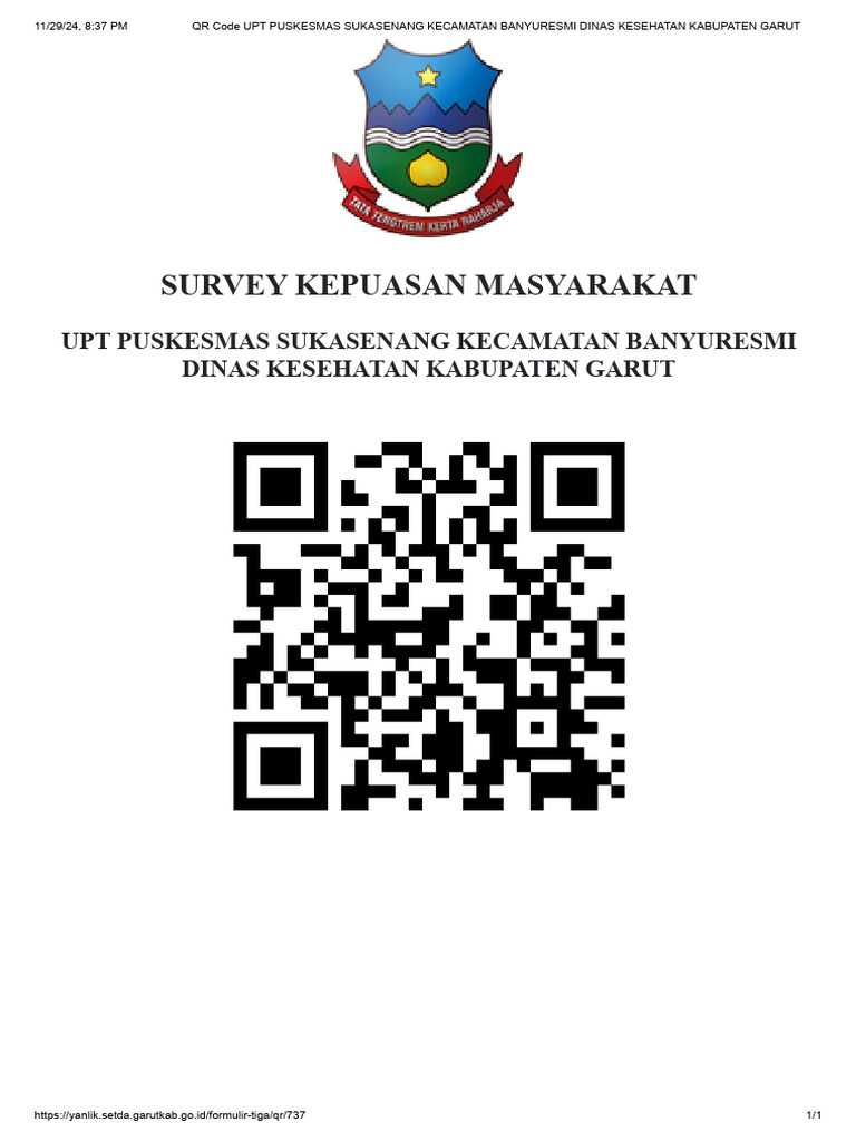 QR Code SURVEY KEPUASAN MASYARAKAT UPT PUSKESMAS SUKASENANG KECAMATAN ...