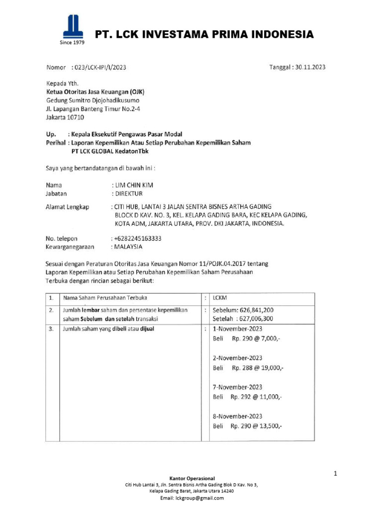 KOP PT. LCK Investama Prima Indonesia-Compressed | PDF