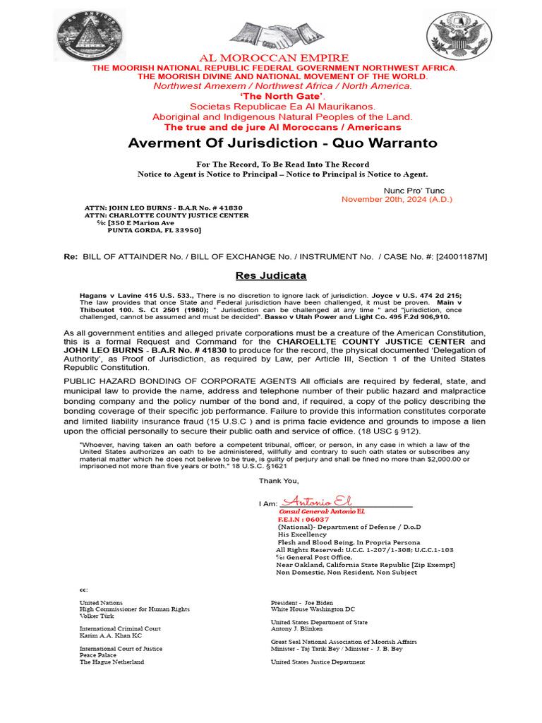 Jurisdiction Challenge Notice | PDF | Justice | Crime & Violence