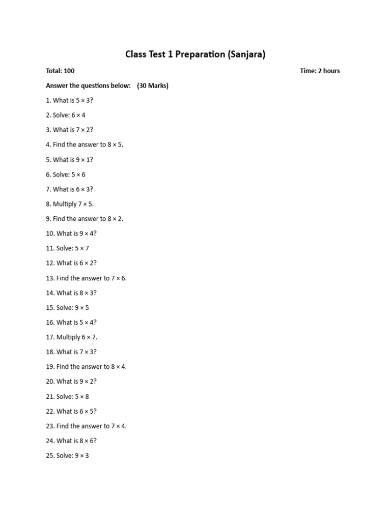 Class Test 1 Preparation - SANJARA | PDF
