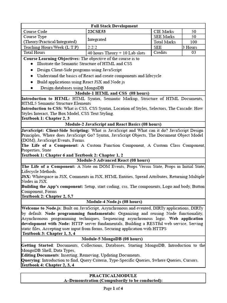 22CSE53 Full Stack Final | PDF | Document Object Model | Java Script