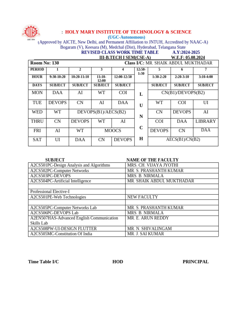 Iii-A Time Table (Revised) | PDF