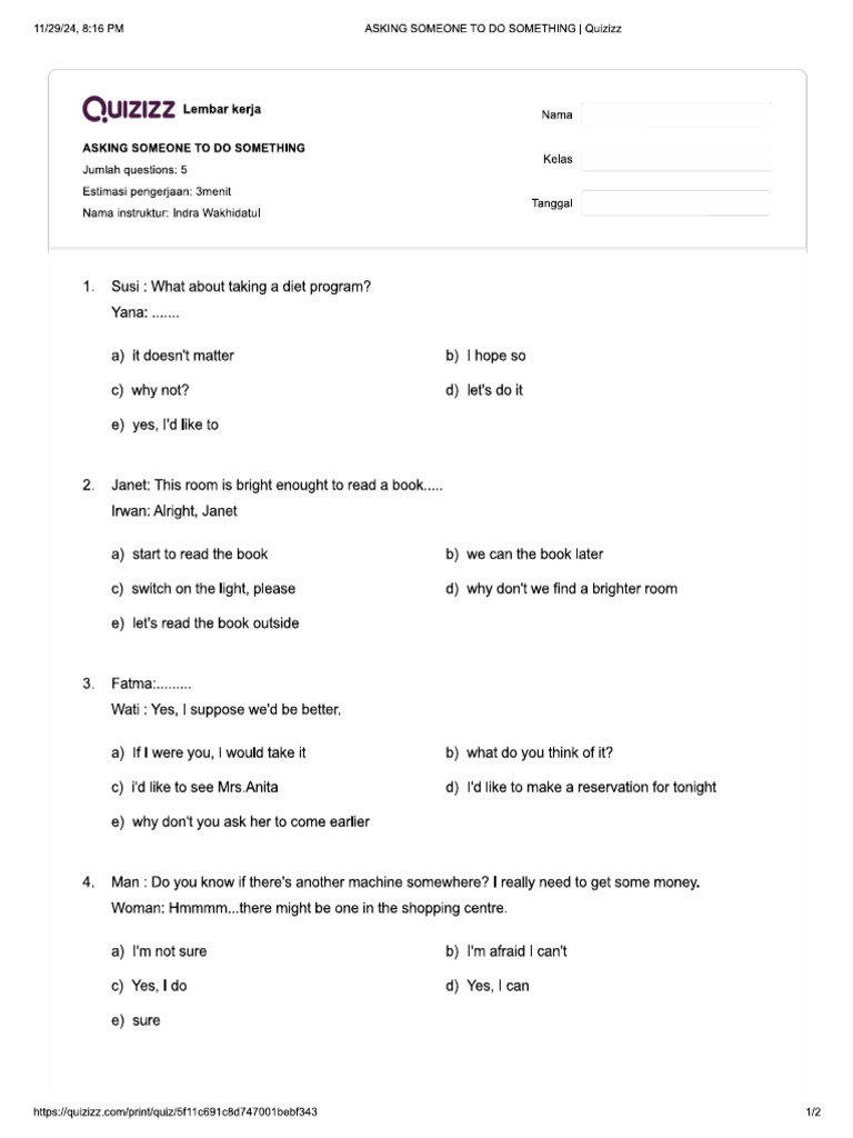 Latihan-Asking Someone To Do Something | PDF