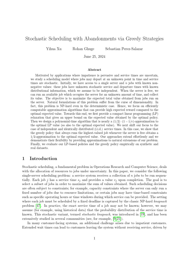 Stochastic Scheduling With Abandonments Via Greedy Strategies | PDF | Time Complexity ...