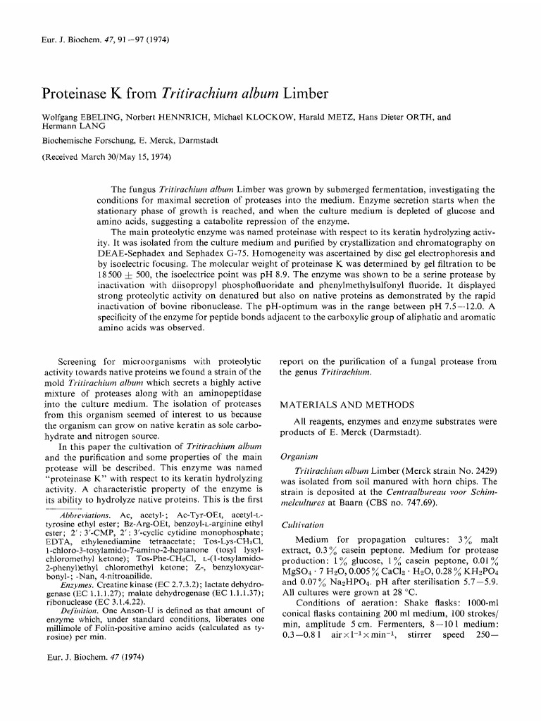 Proteinase K from Tritirachium album | PDF | Protease | Protein ...