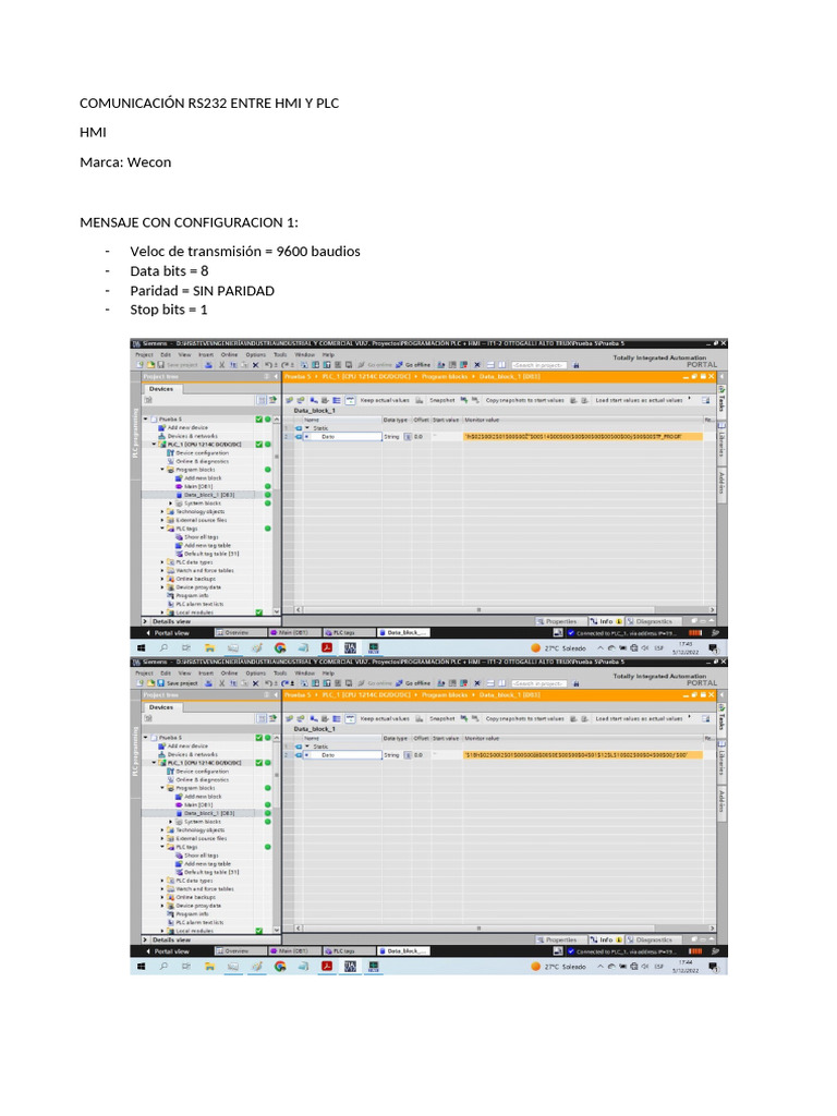 Comunicación RS232 Entre Hmi y PLC | PDF