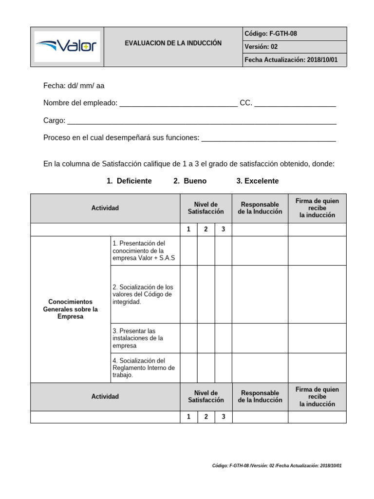 F-GTH-08 Evaluacion de La Induccion | PDF | Informática | Software