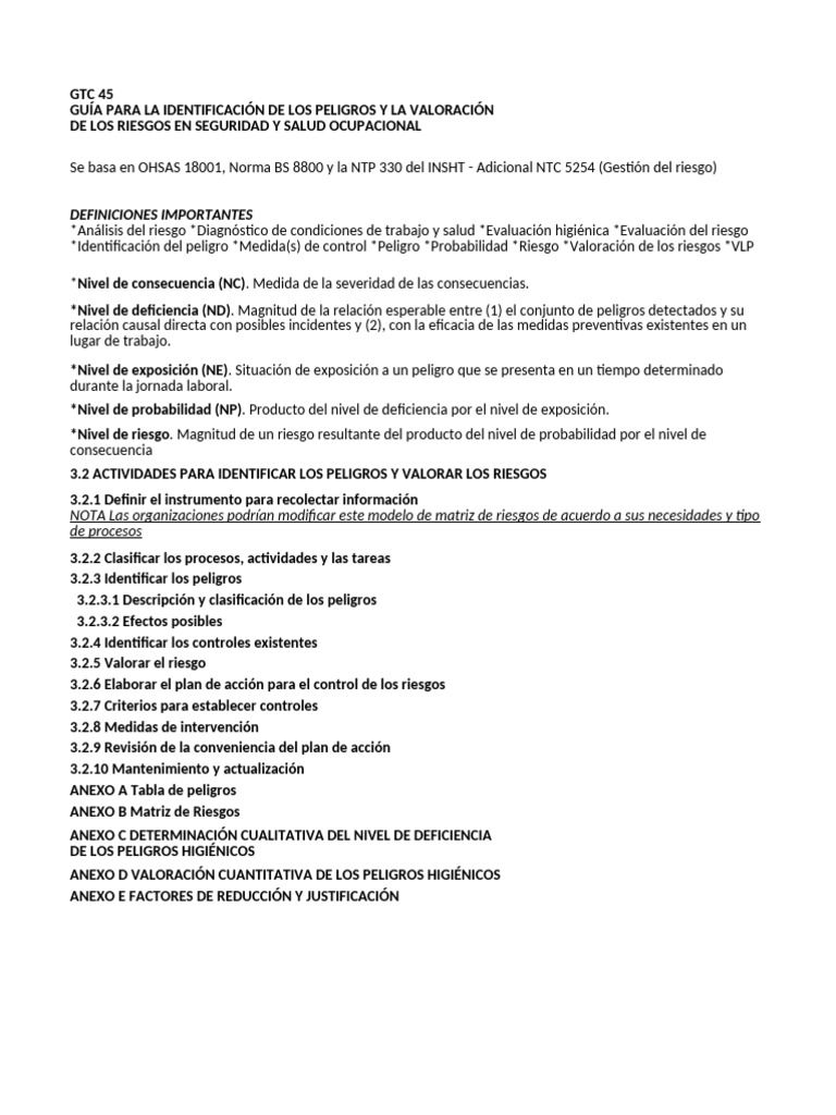 Matriz de Riesgos GTC-45 | PDF | Riesgo | La seguridad