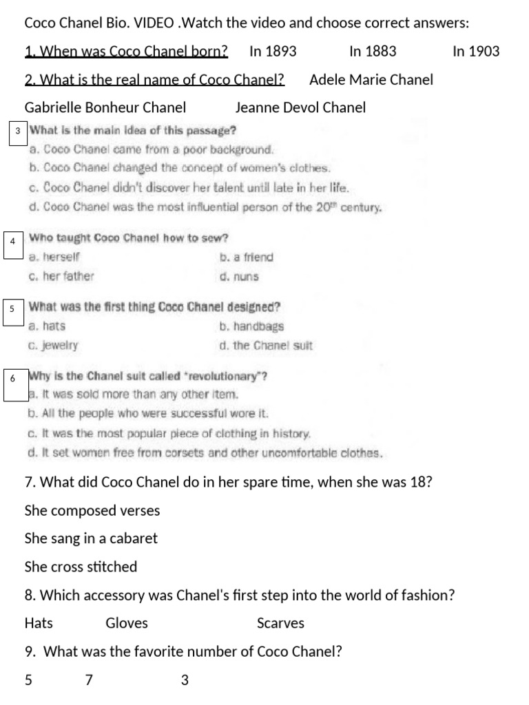 Coco Chanel Trivia Nov 2024 | PDF