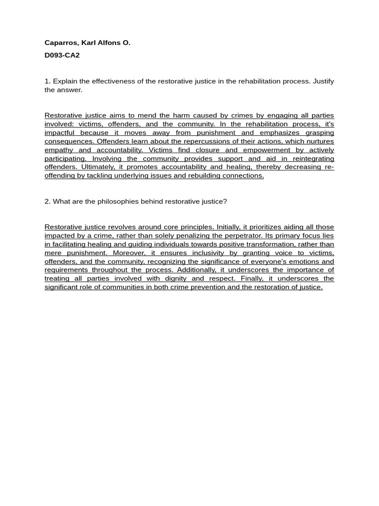 CA2 | PDF | Restorative Justice | Crime & Violence
