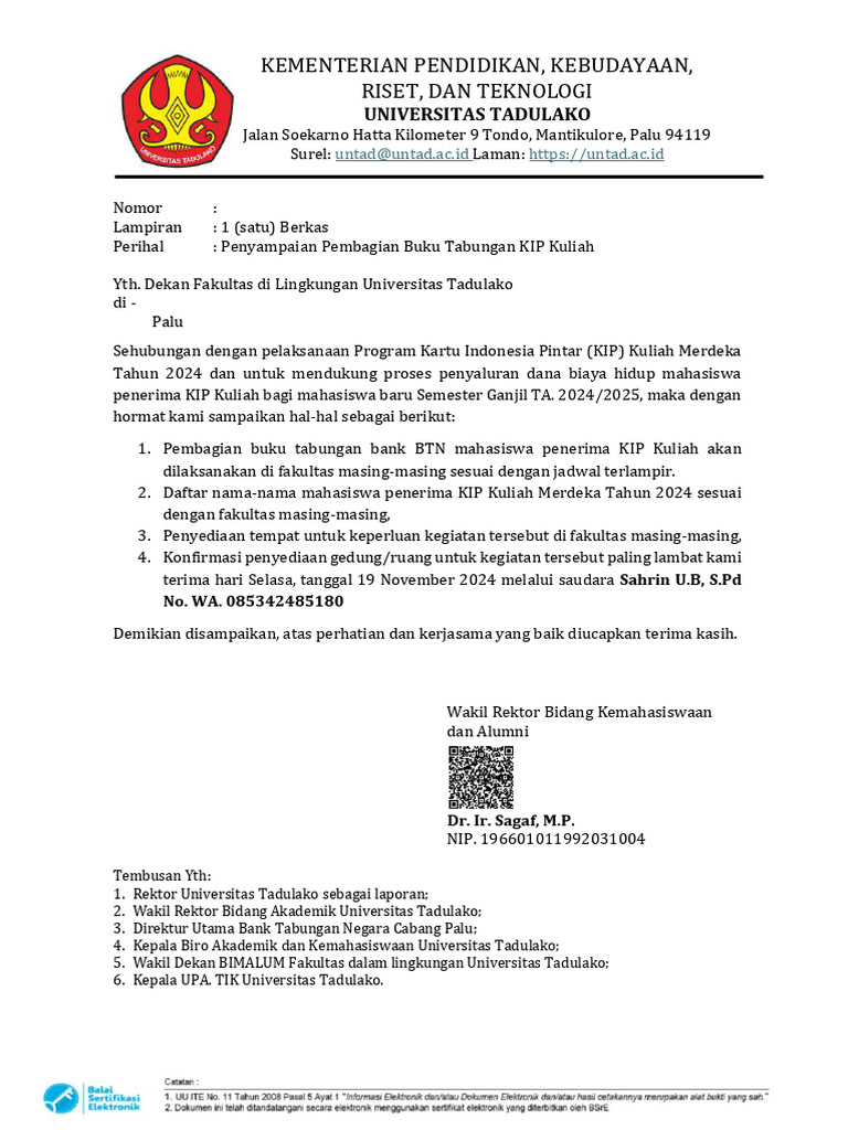 Surat Pembagian Butab BTN Tahun 2024 | PDF