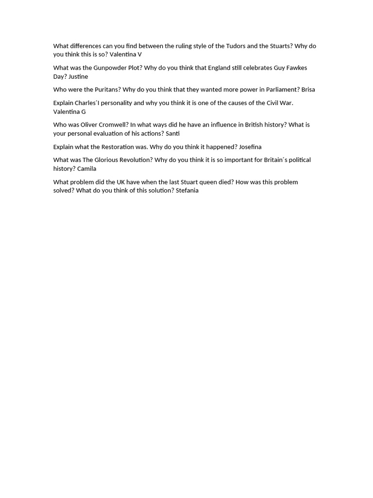 Questions On The Stuarts | PDF