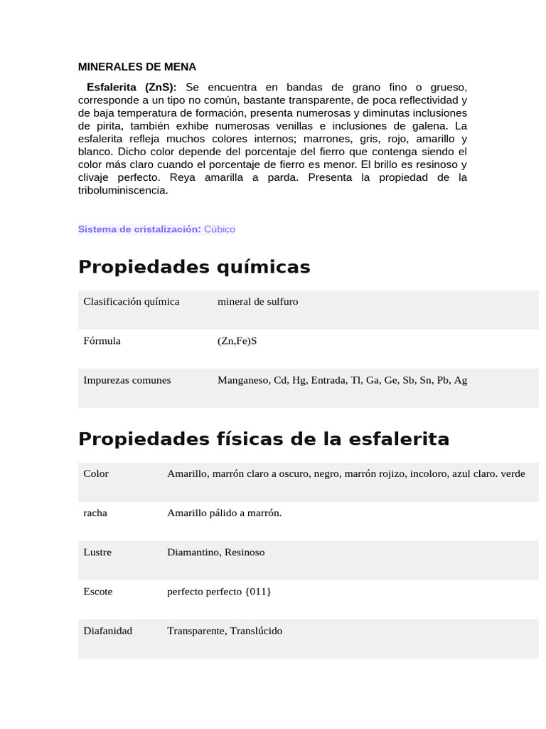MINERALES DE MENA Plomo y Zinc | PDF | Minerales | Mineralogía