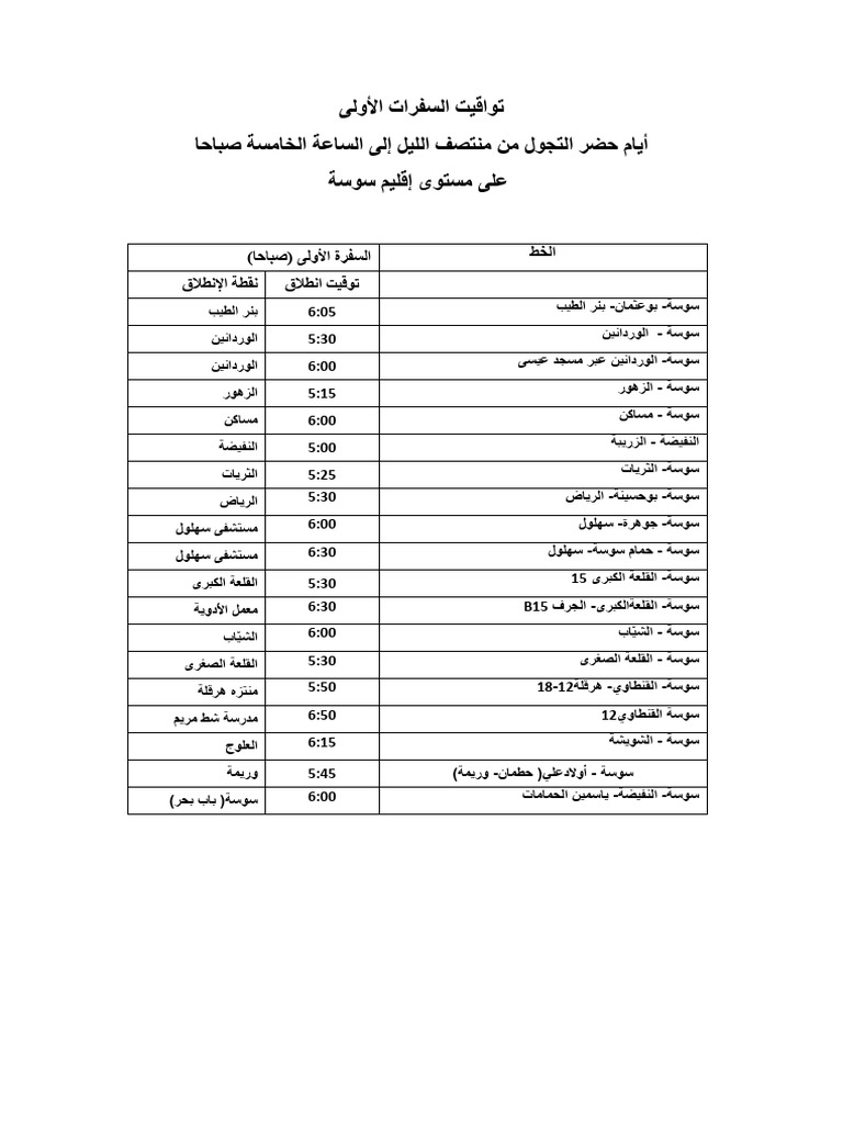 Horaire Sousse 22 H | PDF