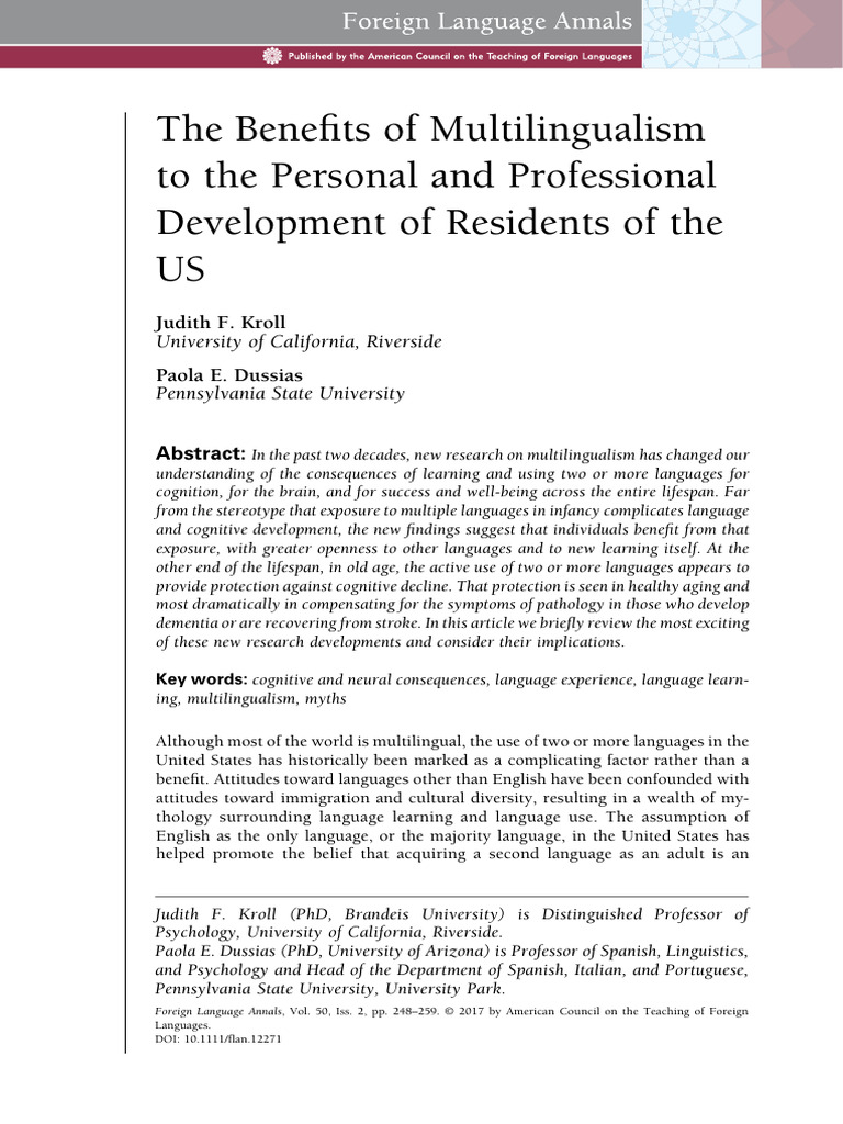 Benefits of Multilingualism in the US | PDF | Multilingualism ...