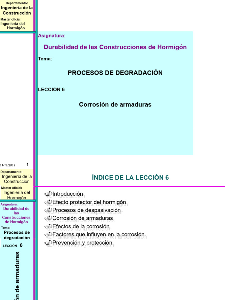 L06 Corrosión de Armaduras 2016 17 | PDF | Corrosión | Hormigón