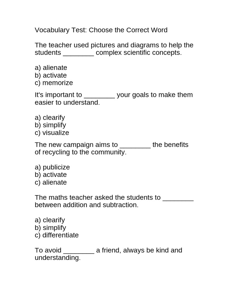 Vocabulary Test: Word Choice Challenge | PDF