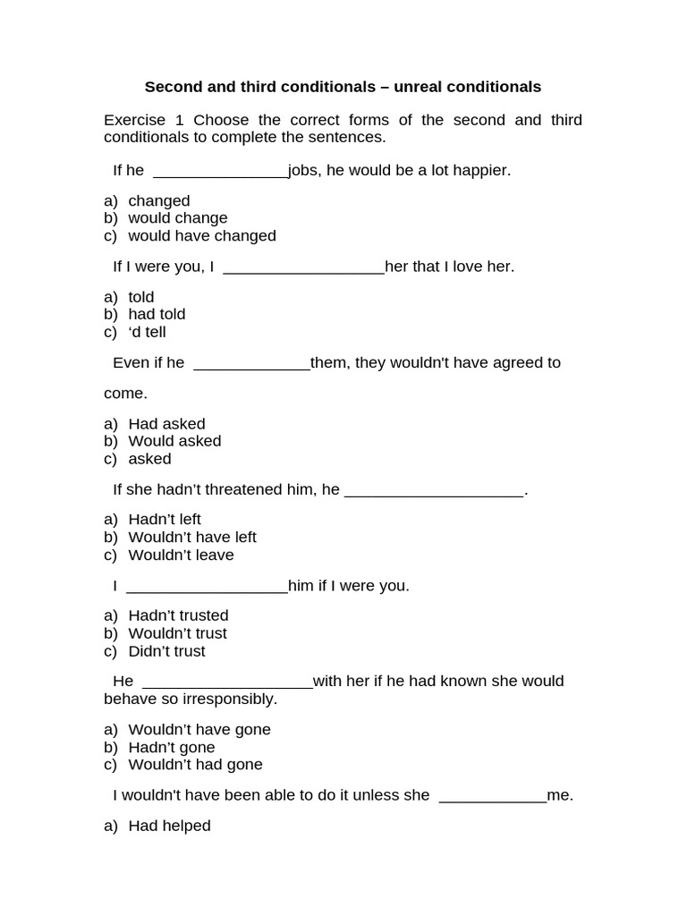 Second and Third Conditionals - Unreal Conditional | PDF | Water ...