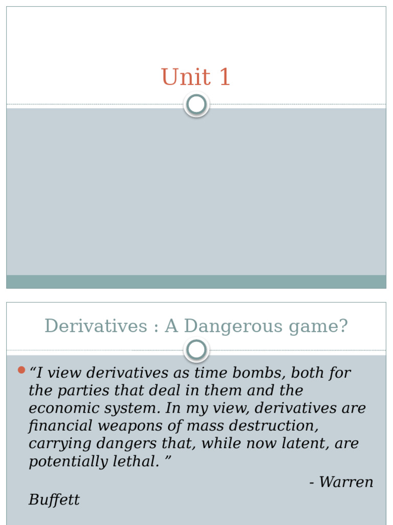 Introduction To Derivatives | PDF | Derivative (Finance) | Financial Risk
