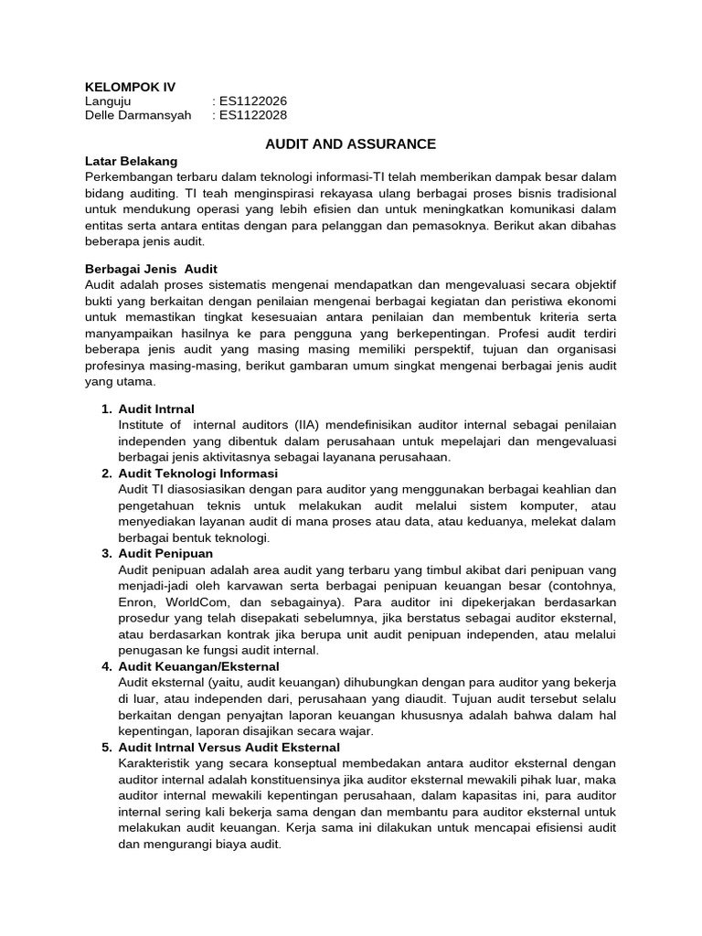 Audit TI BAB 1 Audit Dan Assurance | PDF