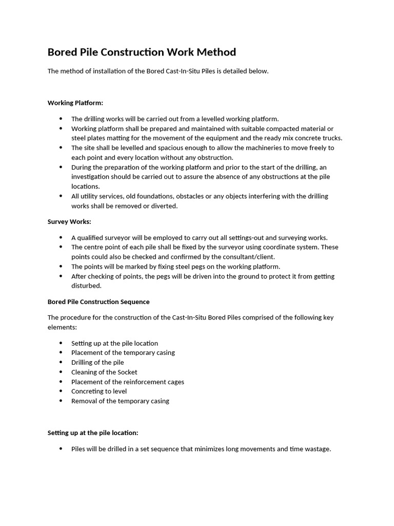 Bored Pile Construction Work Method | PDF | Deep Foundation | Casing ...