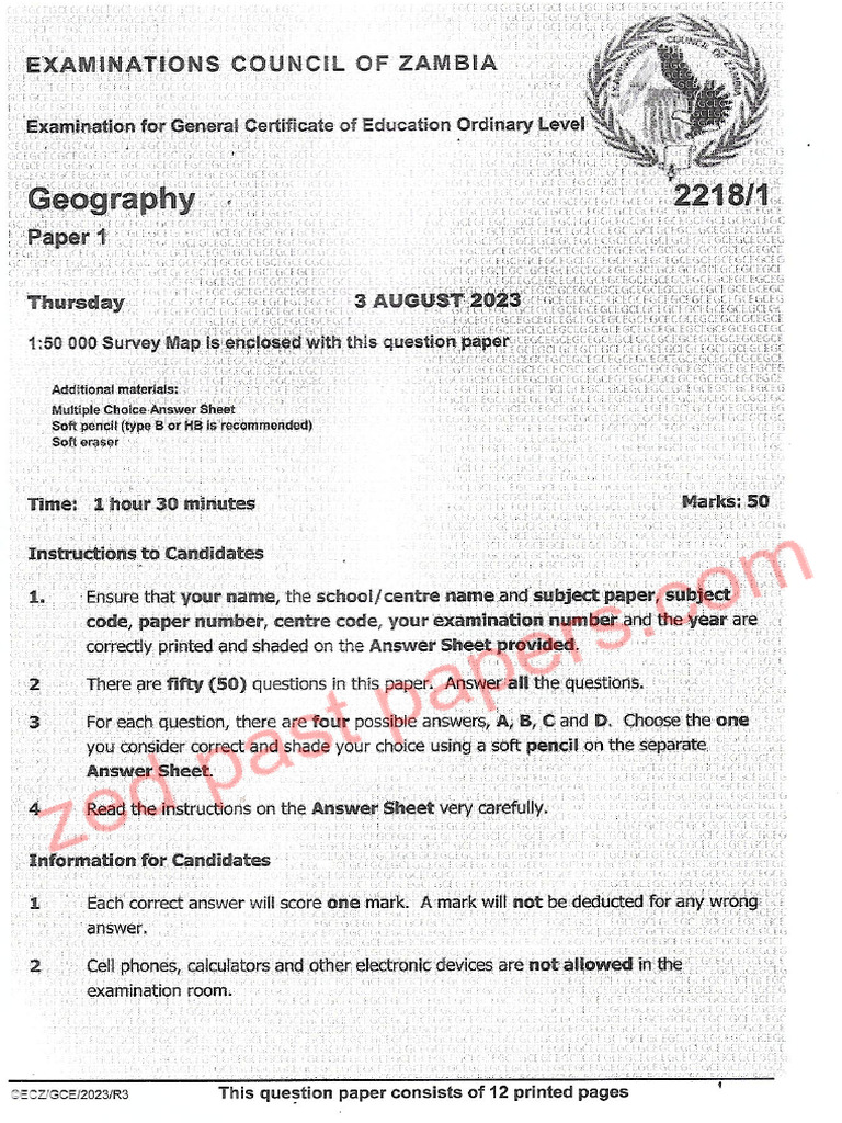 Geography Paper 1 2023 G.C.E | PDF