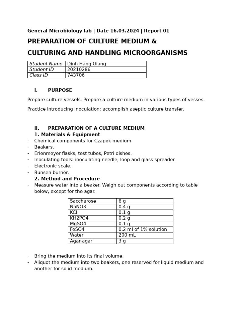 Microbiology Lab: Culture Medium & Techniques | PDF | Agar | Growth Medium