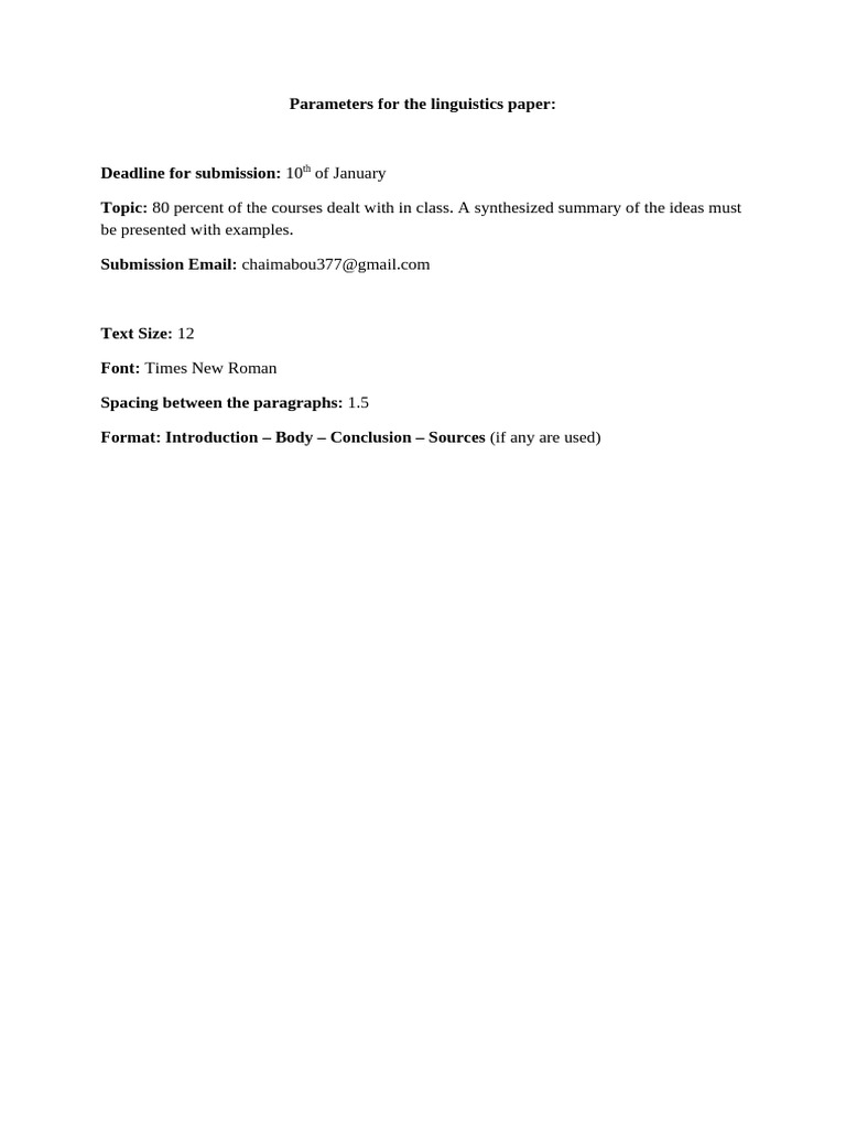 Parameters For The Linguistics Paper | PDF