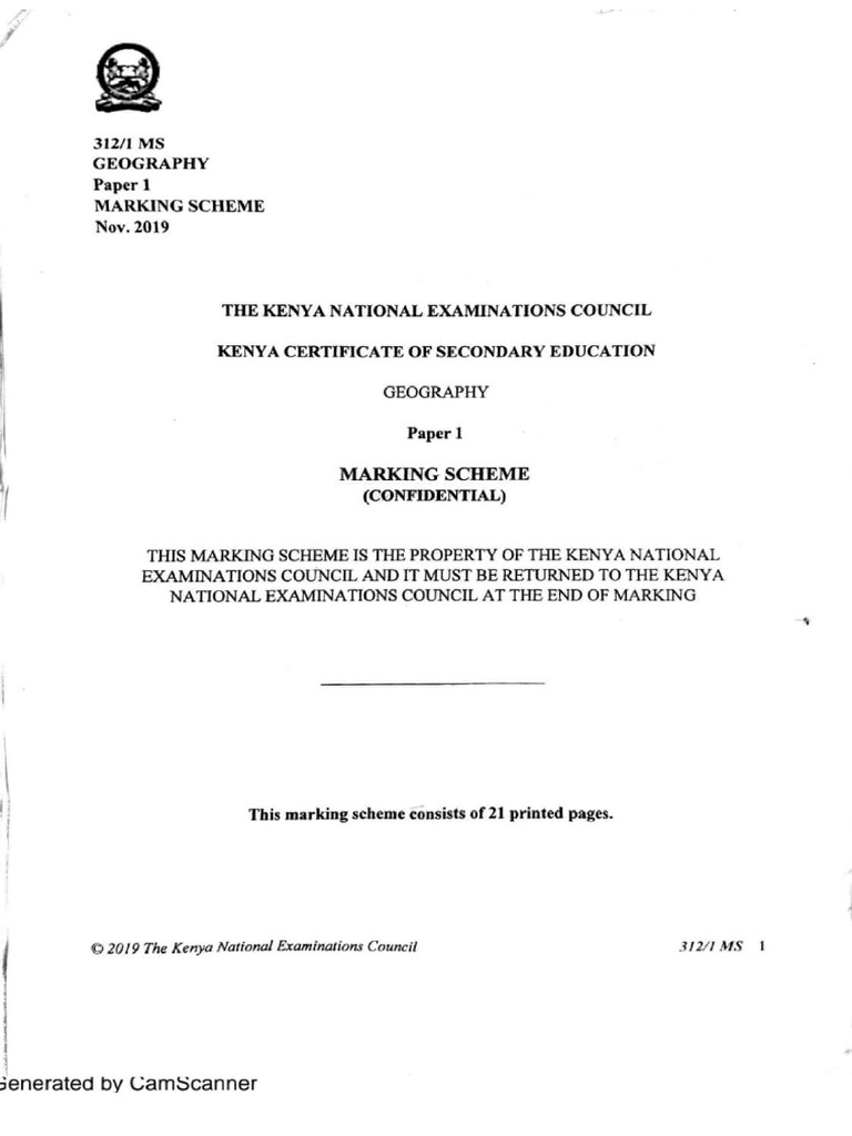 KCSE 2019 Geography Paper 1 | PDF