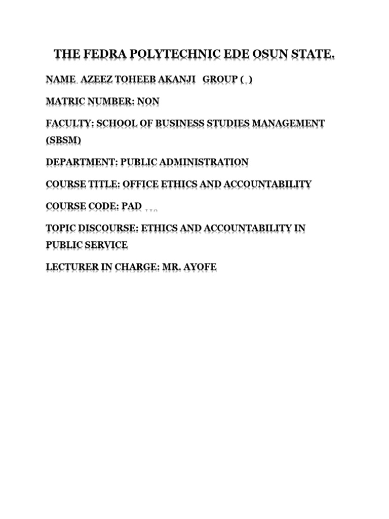 The Fedra Polytechnic Ede Osun State | PDF | Integrity | Accountability