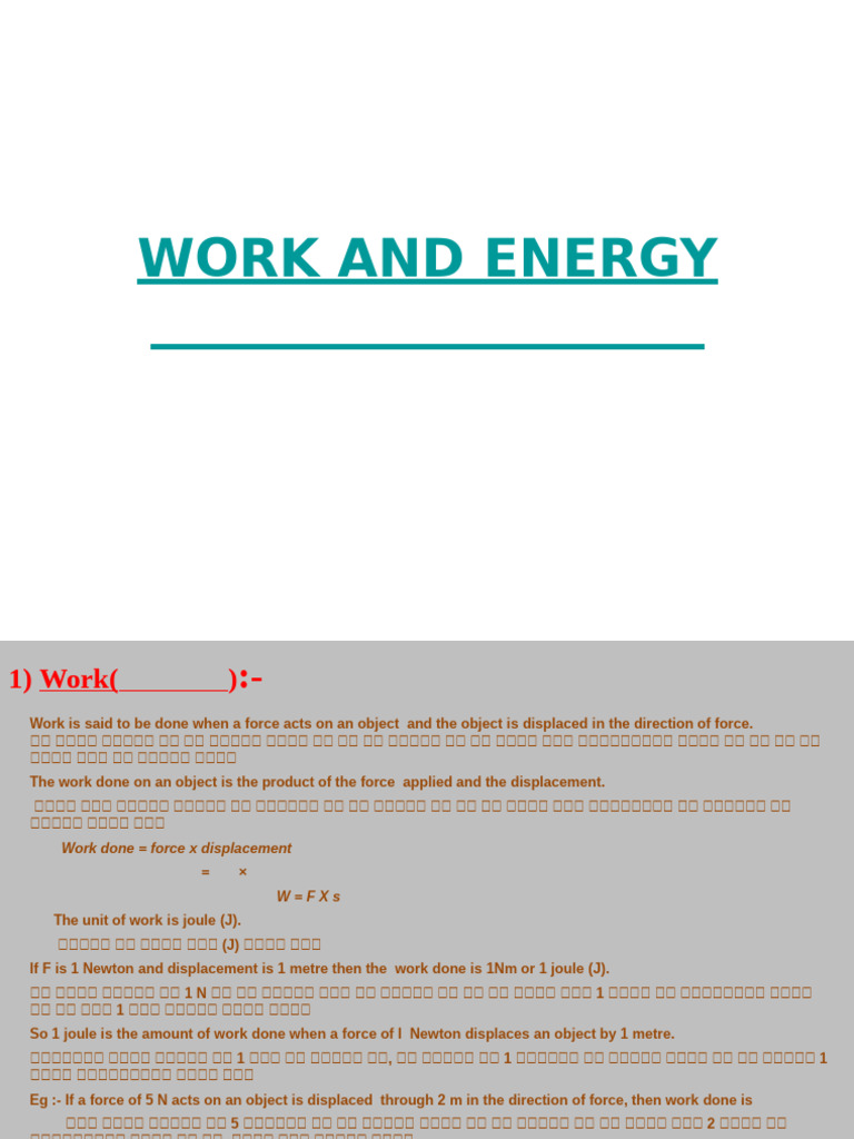 Work and Energy Concepts Explained | PDF | Watt | Potential Energy