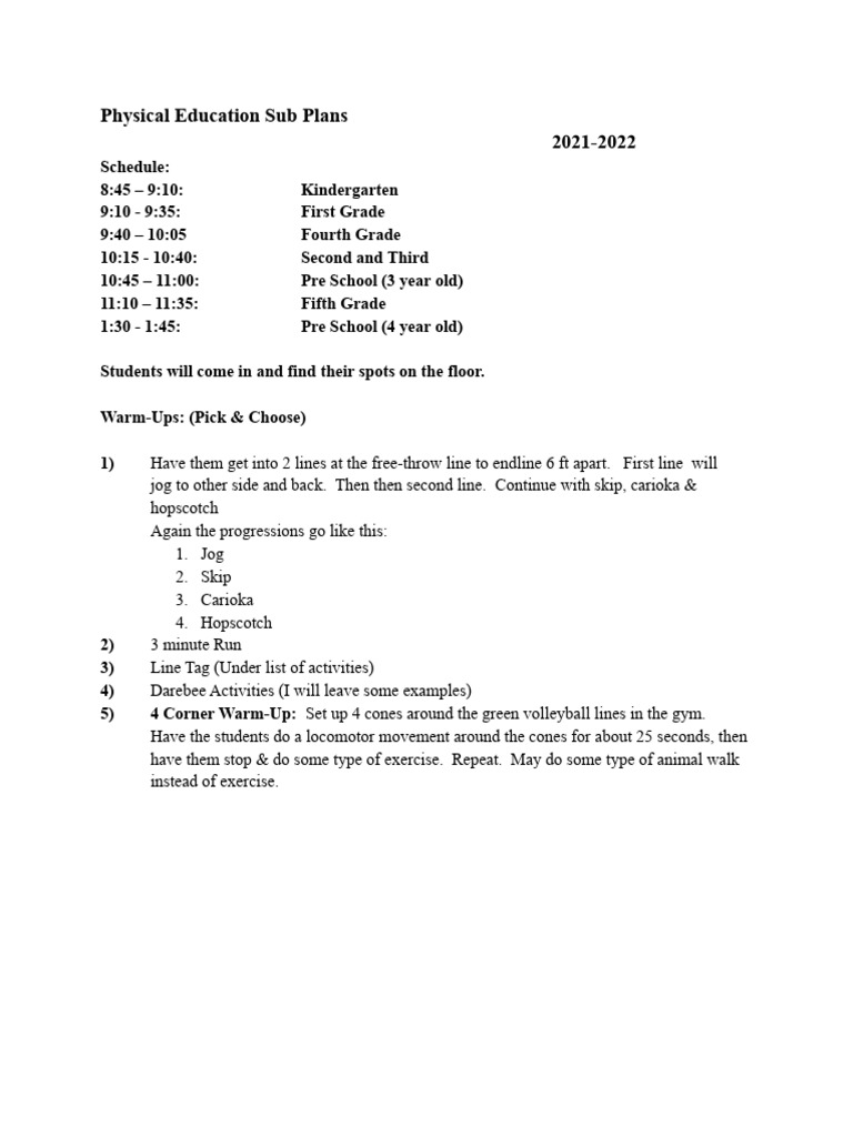 2021-2022 Sub Plans | PDF | Team Sports | Sports