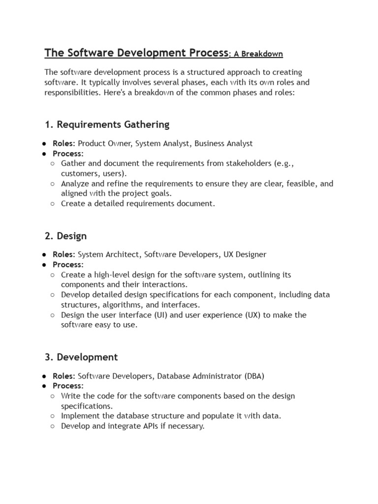 Explain Process and Roles in Software Development... | PDF