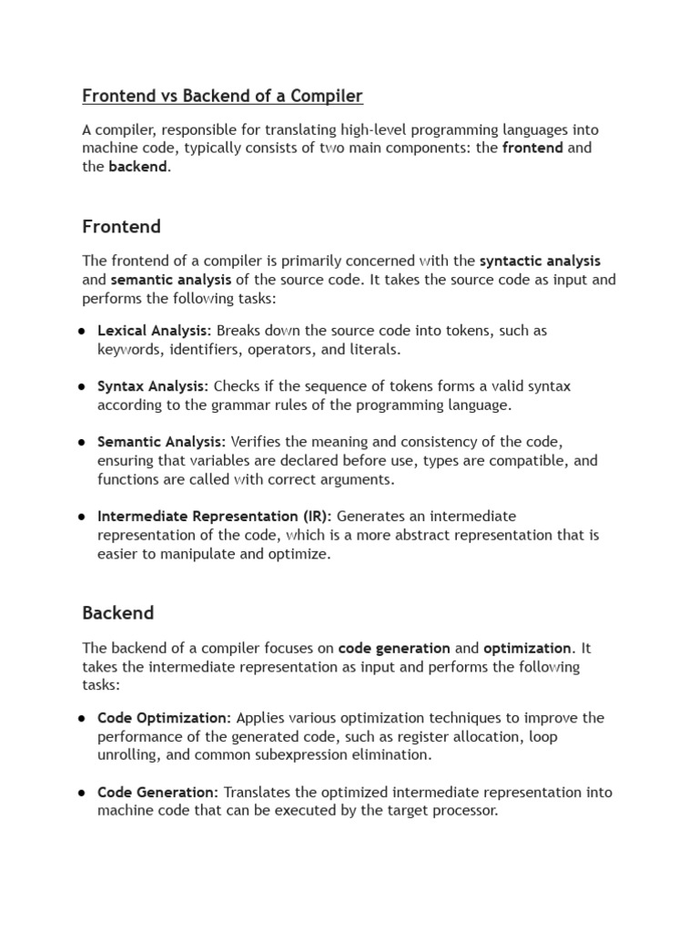 Frontend Vs Backend of A Compiler | PDF | Compiler | Parsing