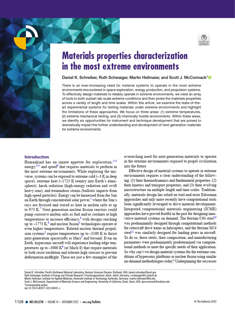 Materials Properties Characterization in The Most Extreme Environments ...