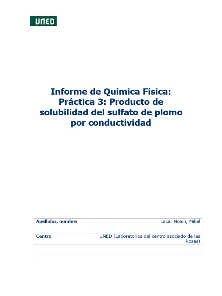 Informe Conductimetría Mikel Lacar | PDF | Sal (química) | Solubilidad Informe Conductimetría Mikel Lacar | PDF | Sal (química) | Solubilidad